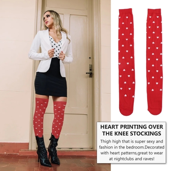 Accessories | Thigh High Redwith White Hearts Stockings New | Poshmark